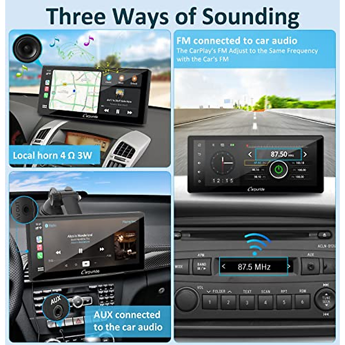 Carpuride W103 2023 Newest 10.3 Inch Full HD Touch Screen Portable Wireless Apple Carplay Android Auto,Mirror Link/Siri/Google/FM,Dashboard Mounted