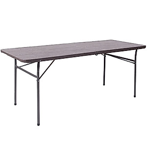 Flash Furniture Elijah 6-Foot Bi-Fold Brown Wood Grain Plastic Folding Table with Carrying Handle
