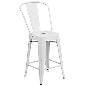 Merrick Lane Dothan Series White 24" High Metal Counter Height Stool with Removable Back for Indoor-Outdoor Use