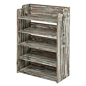 MyGift 5 Tier Rustic Torched Wood Entryway Shoe Rack Storage Shelves, Closet Organizer Shelf