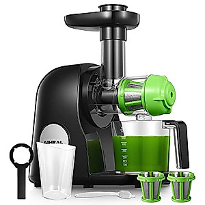 Juicer Machines, Aiheal New Generation Celery Slow Masticating Juicer Extractor Easy to Clean with Brush, Cold Press Juicer with Quiet Motor & Reverse Function for Fruits & Vegetables, Recipes (Elegant Black)