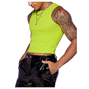 GORGLITTER Men's Fashion Workout Neon Crop Tank Top Slim Fit Hot Shirts Green Small