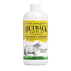 Outback Gold Wool Wash, 16 oz, Original Scent, Plant Based Laundry Detergent for Delicates, Sheepskin, Silk, Baby Items, Mild Liquid Soap with Lanolin