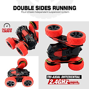 Remote Control Car for 6-8 Year Old Boys & Girls,Rimila RC Stunt Car 4WD 2.4Ghz Remote Control Vehicle Double Sided Rotating 360° Flips,Toy for Kids Birthday Gift (Battery Not Included) (Red)