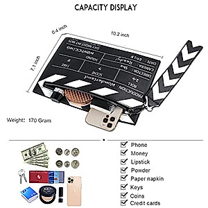 Novelty Evening Purse Envelope Wristlet Crossbody Shoulder Handbag for Women Girls Movie Film Cut Action Clapboard Clutch Black
