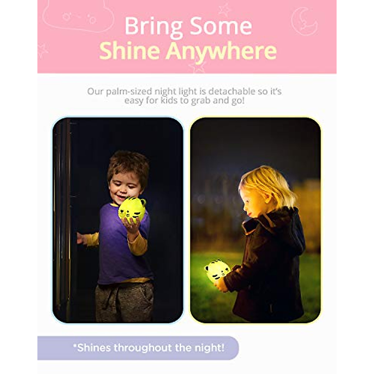 SomeShine Kids Night Light - Detachable Tiger Wall and Desk Kawaii Lamp with Mount, Touch Operation, 1 Hour Auto-Off Timer, and Adjustable Brightness, Safe and Durable Nursery Night Light for Kids