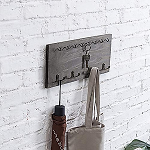 MyGift Wall Mounted Vintage Grey Wood Key Holder Organizer and Coat Rack with 8 Key Hooks and 4 Dual-Hooks