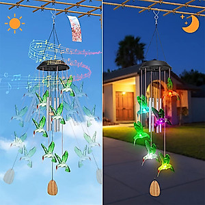 Solar Wind Chimes Outside Hummingbird Wind Chime Birthday Gifts for Mom Grandma - Memorial Windchimes Decor for Outdoor Yard Patio Porch Garden Backyard - IP65 Waterproof