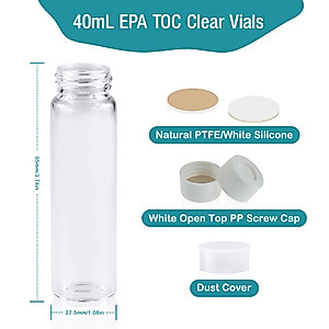 ALWSCI Borosilicate Clear Glass 40 ML EPA TOC Screw Neck Vial with White PP Screw Cap, Center Hole, PTFE Silicone Liner, Ultra-Clean, Case of 72