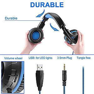 YINSAN Gaming Headset for Nintendo Switch,Wired Headset with Microphone for PS4 Xbox One PC PS5,Bass Surround,LED Light,Volume Control & Noise-Isolation(1.5M USB Extension Cable Included)