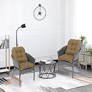 Pack of 2 Outdoor Indoor Tufted Seat Cushions, 18.9" x 18.9" U-Shape Cushions for Wicker Chair Seat,Patio Cushions, Furniture Dinning Chair Pad (Light coffee)