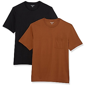 Amazon Essentials Men's Regular-Fit Short-Sleeve Crewneck Pocket T-Shirt, Pack of 2, Black/Brown, Medium