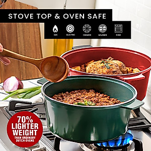 Granitestone Lightweight 6.5 Qt Dutch Oven Pot with Lid, Nonstick Dutch Oven Set, 10 in 1 Enamel Stock Pot/Cooking Pot & Dutch Oven for Sourdough Bread Baking, Dutch Ovens, Oven/Dishwasher Safe - Red