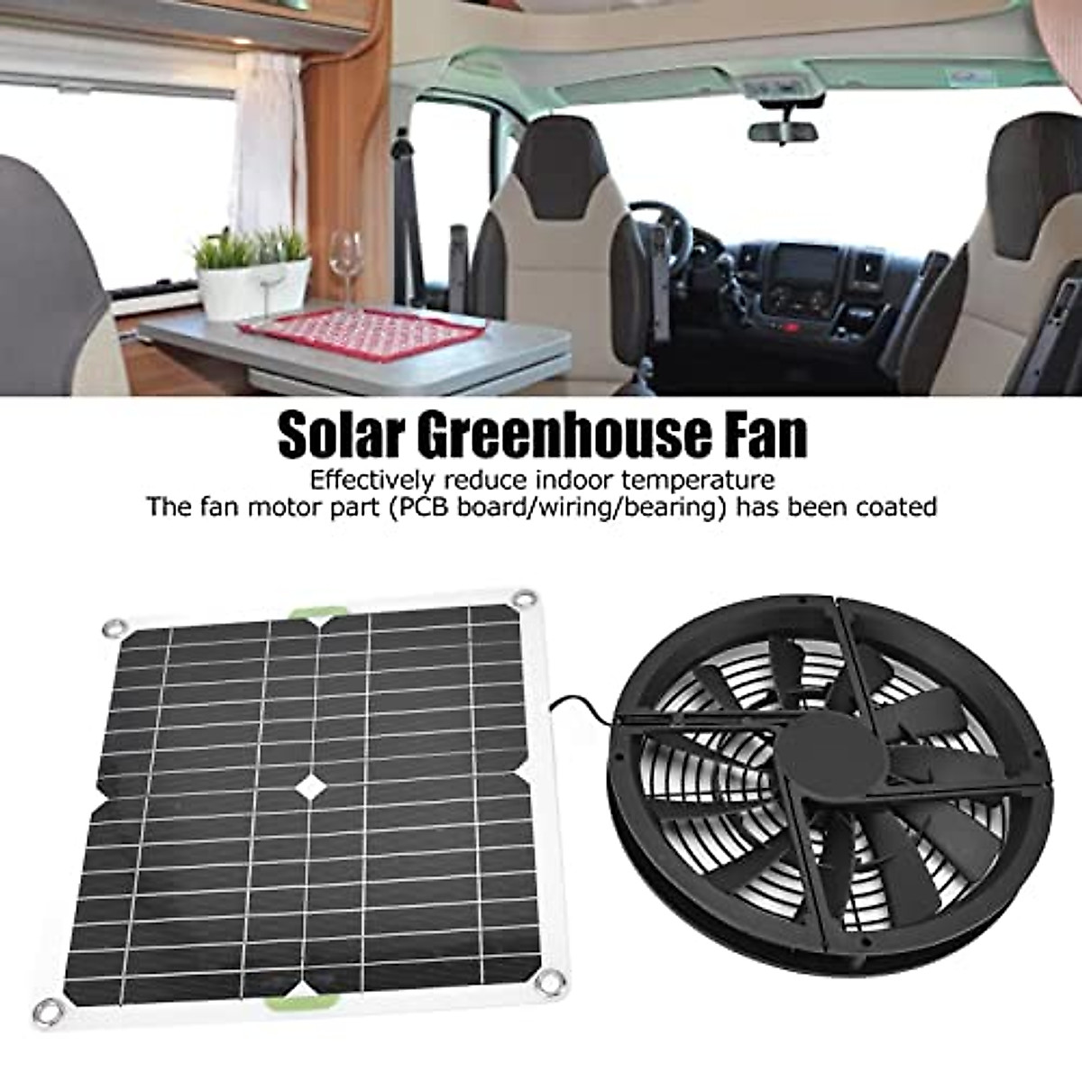 Diydeg Solar Powered Fan Kit, 100W 12V 10in Waterproof Cooling Round Solar Panel Exhaust Fan with Fan Cover, 3000 RPM Outdoor Portable Mini Ventilator for Chicken Coops, Greenhouse Shed, Pet House