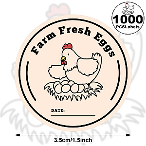 Fuutreo 1000 Pcs Farm Fresh Eggs Carton Labels 1.5 Inch Round Self Adhesive Eggs Stickers for Chicken Quail Duck(Farm Fresh Eggs)
