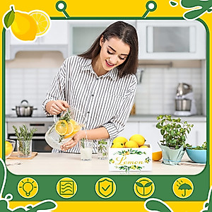 Lemon Mini Crate Summer Tiered Tray Decor with 8 Faux Lemons Farmhouse Strawberry Watermelon Tiered Tray Decoration with Faux Fruits Summertime Wood Crate for Fruit Party Decor (Lemon)