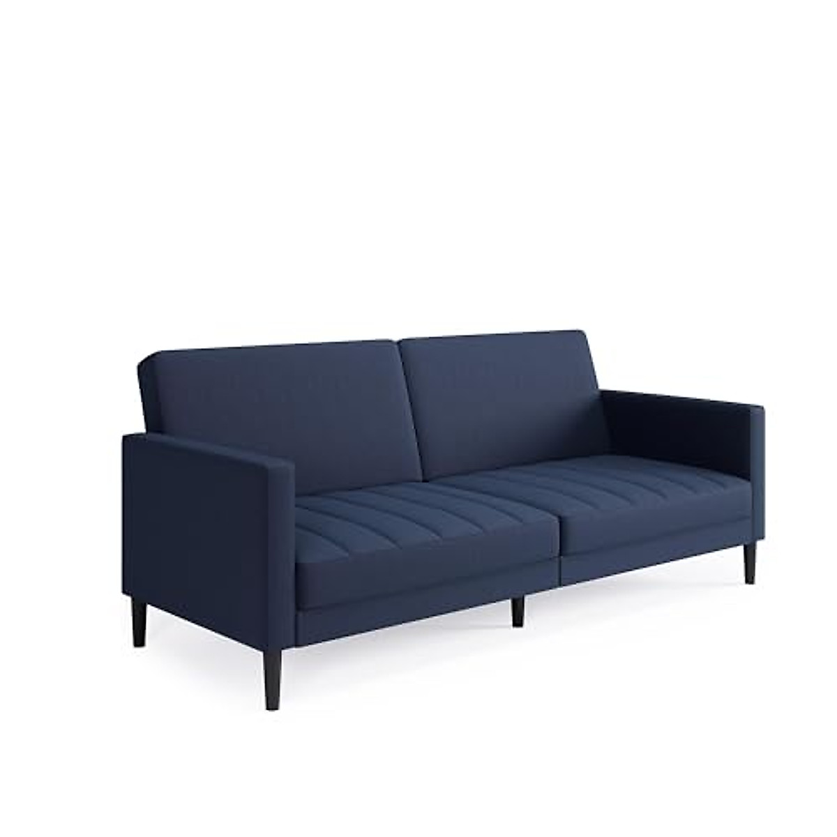 DHP Farnsworth 79 Inch Futon Sofa Bed, Upholstered Couch Sleeper with Tufted Seat, Mid-Century Modern, Navy