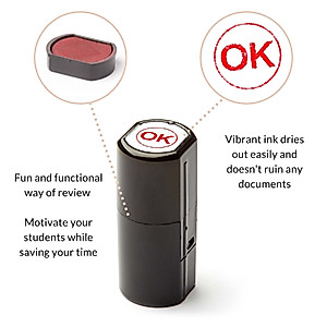 Round Self Inking Rubber Stamps, Copy, Entered, Late, Posted, OK Phrase in Circle Stamper with Vibrant Red Ink (OK)