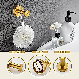Angle Simple Towel Hook Brushed Gold 2 PCS, SUS304 Stainless Steel Hand Towel Holder, Bathroom Towel Hanger, Robe Hook for Wall