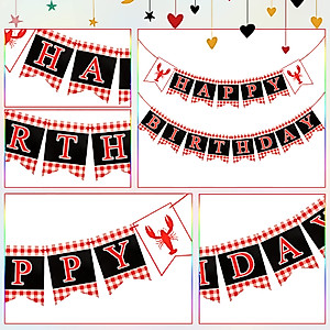 2 Pcs Crawfish Theme Happy Birthday Party Banner Red White Black Birthday Party Supplies for Kids and Adults Birthday Party Decorations Crawfish Party Supplies Decoration