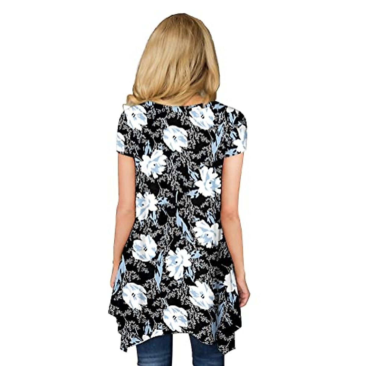 POPYOUNG Womens Summer Short Sleeve Plus Size Tunic Tops Casual Swing Blouse Shirt 4XL, White Lily