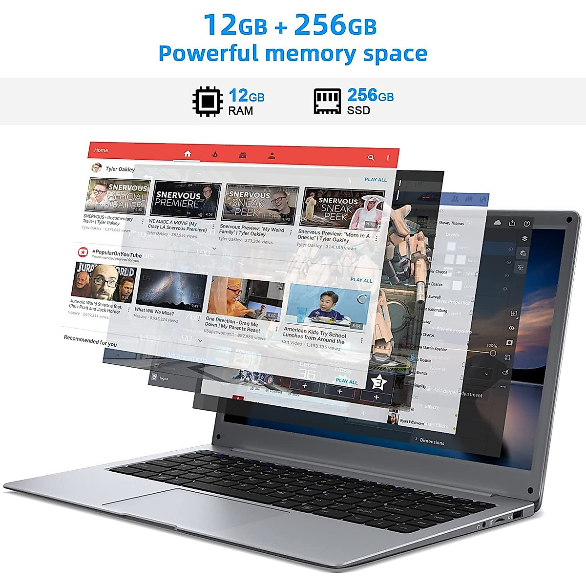 jumper Laptop 12GB DDR4 256GB SSD, Intel Celeron 2.4GHz Processor, Windows 11 Computer with 14 Inch FHD IPS Display, Dual Speakers, Dual-Band WiFi(2.4/5G), 35.52WH Battery, USB3.0, Type-C, Slim.