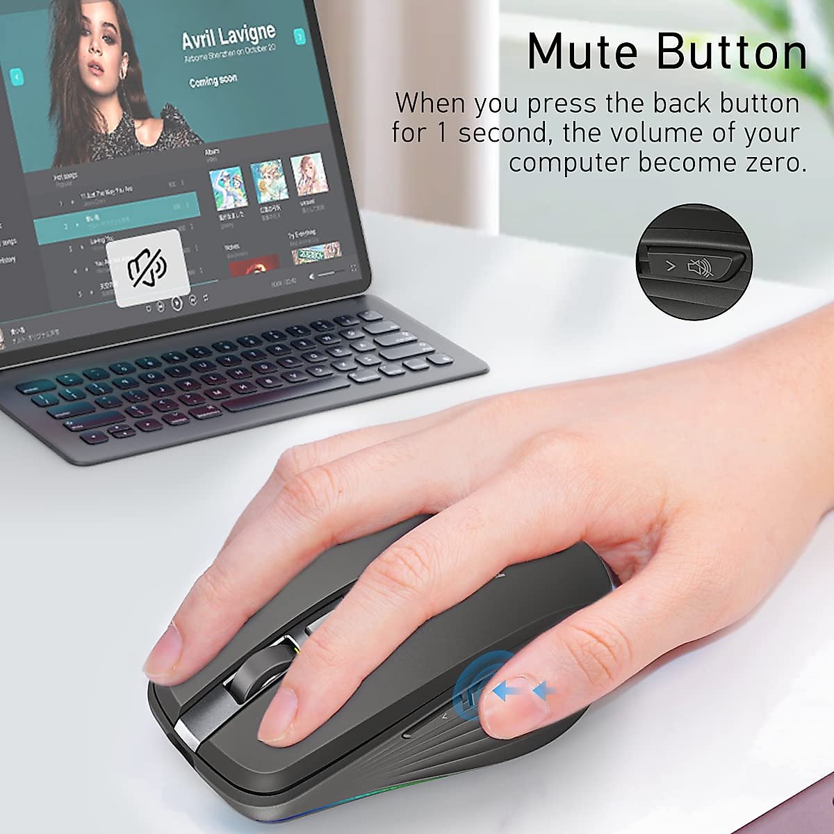 FMOUSE Rechargeable Wireless Mouse, Silent Mouse with RGB Lights, 2.4G Wireless & Bluetooth 5.1 Dual Mode 2400 DPI USB-C 700mAh Battery, Ergonomic Mouse for PC, Computer, Laptop, Desktop (Black)