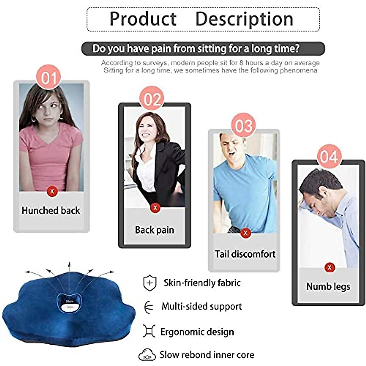 Seat Cushion for Office Chair - Completely Wraps The Hips - 100% Memory Foam Donut Cushion for Tailbone, Sciatica, Hemorrhoid, Coccyx Pain Relief - Perfect for Car, Wheelchair, Truck Drivers