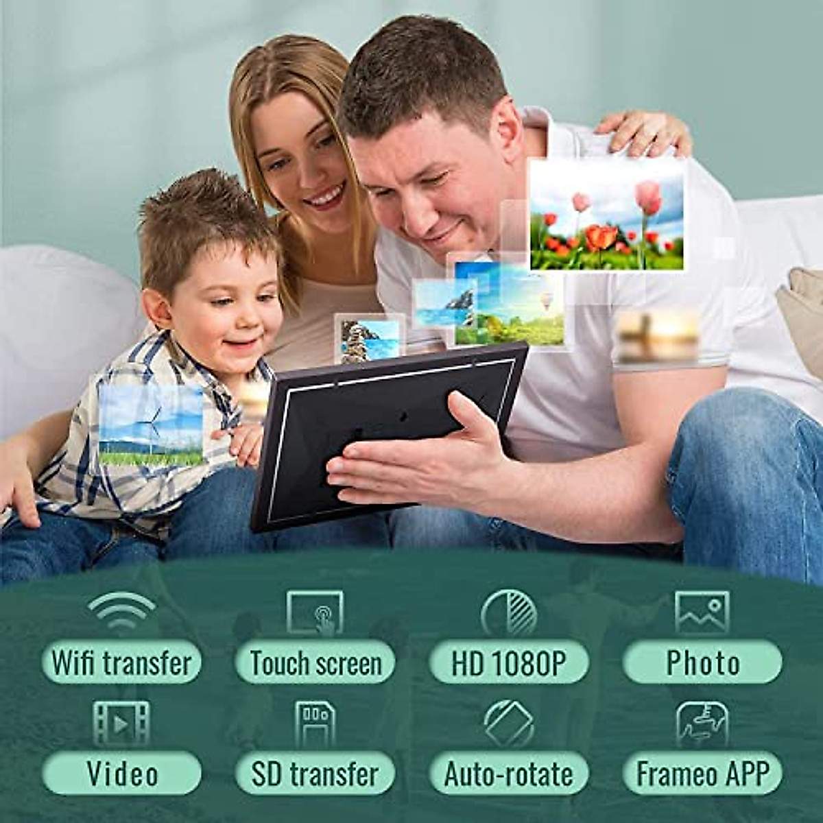 Digital Picture Frame 10.1 inch - WiFi Smart Photo Frame HD IPS Touch Screen Built in 16GB Memory Calendar Share Photo & Moments Instantly via Frameo App from Anywhere