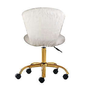 GIA Mid-Back Adjustable Swivel Vanity Chair, Faux Fur White