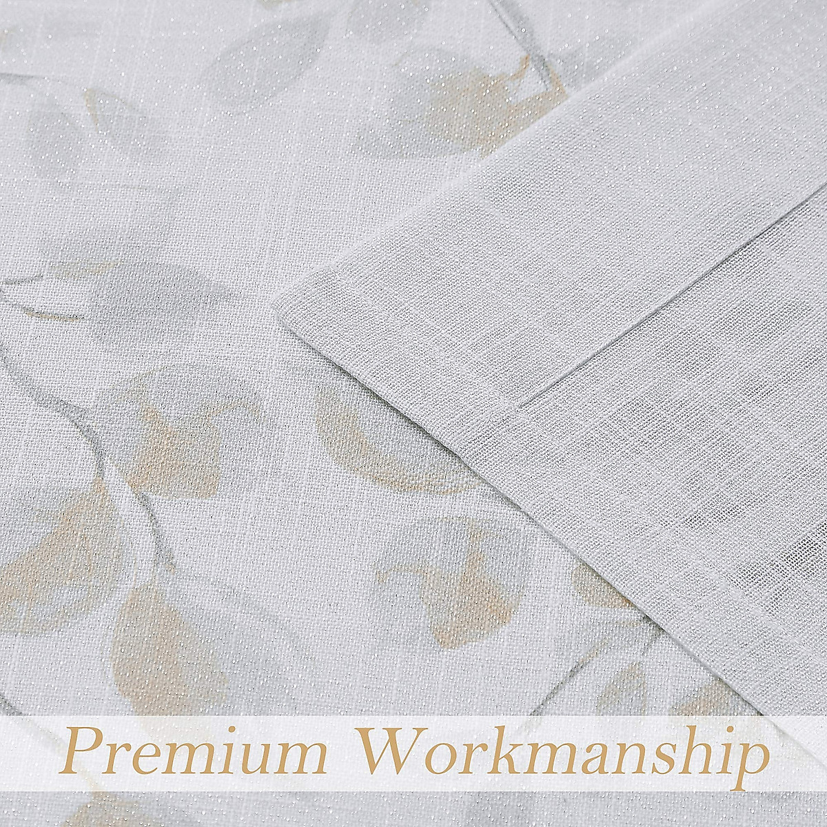 Yellow Leaf Floral Print Metallic Sheer Window Curtain Panel Autumn Fall Leaves Sparkling Decorative 6 Grommets Top Drapes for Rustic Living Room Bedroom Farmhouse Curtains, Gold, 40"x95"x2