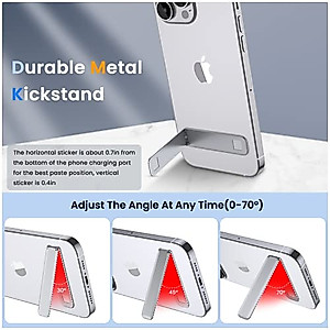 ICHECKEY Ultra-Thin Kickstand for Cell Phone. Reinforced Drop Protection, 2 Pack Adjustable Angle Orizontal/Vertical Desk Stand Holder Accessories for All Smartphone, iPad, Tablet [4.7-10.8''] -Silver