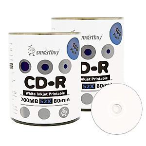 Smartbuy 200-disc 700mb/80min 52x CD-R White Inkjet Hub Printable Blank Recordable Media Disc