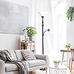 Elegant Designs LF2003-RBZ 2 Light Mother Daughter Floor Lamp with White Marble Glass,Restoration Bronze