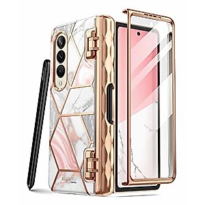 i-Blason Cosmo Series for Samsung Galaxy Z Fold 4 Case with Pen Holder (2022), Stylish Protective Bumper Fold 4 Case with Built-in Screen Protector (Marble)