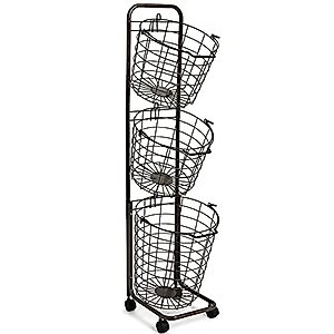 Ganggend 3-Tier Laundry Basket with Lockable Wheels, Wire Laundry Hamper with Rubber Handle Laundry Cart Storage Rolling Hamper for Organizing Clothes Black