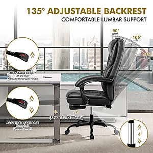 BestEra Office Chair, Big and Tall Office Chair Executive Office Chair with Foot Rest Ergonomic Office Chair Home Office Desk Chairs Reclining High Back Leather Chair with Lumbar Support (Black)