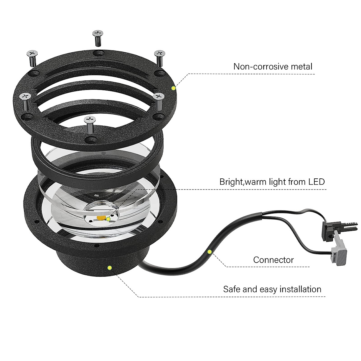 Malibu 4 Pack Outdoor Low Voltage Well Lights 4 Watt 200 Lumen LED Landscape Lighting Kit 2800K Warm White Metal In-Ground Light with Connector