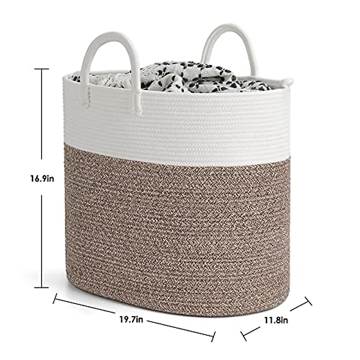 INDRESSME Large Laundry Baskets with Handles, Woven Basket for Storage Blankets Towels Yoga Mat, Hampers for Laundry Room or Nursery Room or Dorm Room, 19.7 x 11.8 x 16.9 inches, Brown