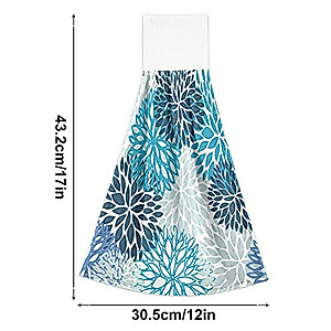 Spring Geometric Flowers Kitchen Hanging Towel 12 x 17 Inch Dahlia Pinnata Teal Floral Hand Tie Towels Set 2 Pcs Tea Bar Dish Cloths Dry Towel Soft Absorbent Durable for Bathroom Laundry Room De