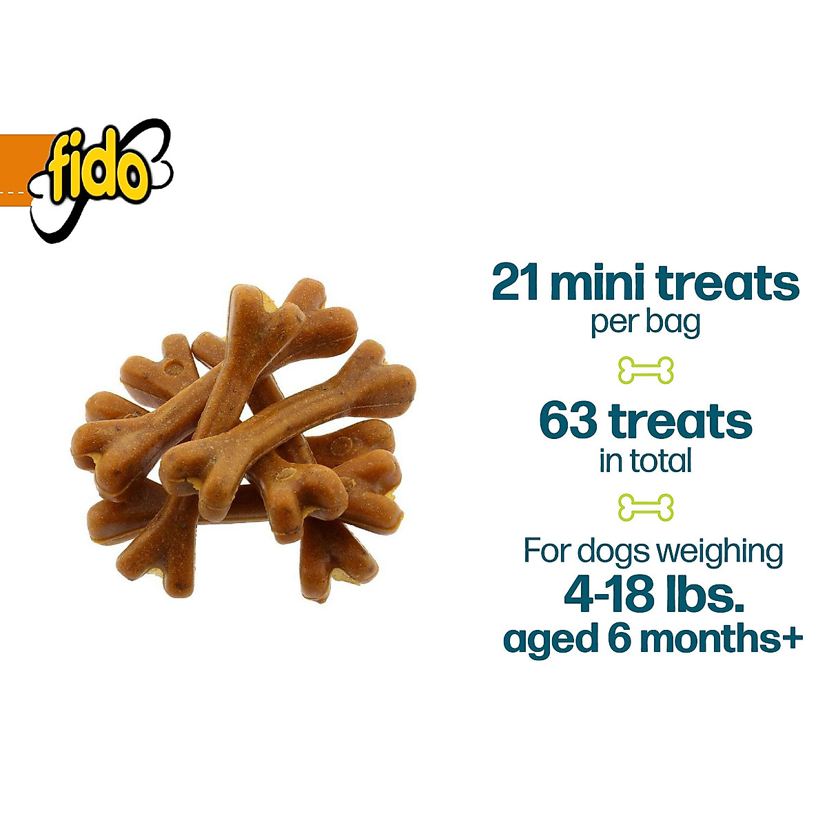 Fido Naturals Doozie Bones Dental Care Treat for Dogs, Peanut Flavored, Made with Sunflower, Chia, & Flax Seeds-Naturally Freshens Breath, Reduces Plaque & Whitens Teeth 21ct - Mini Treats (Pack of 3)