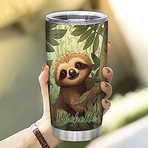 Hyturtle Personalized Gifts For Sloth Lover - I Just Freaking Love Sloths Custom Name Stainless Steel Tumbler 20oz With Lid - Idea Animal Lover Gifts For Women Girl On Birthday, Christmas