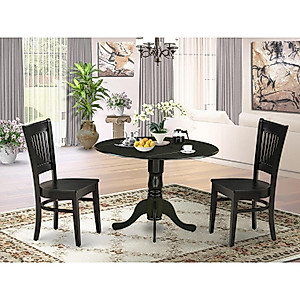 East West Furniture DLVA3-BLK-W 3 Piece Dinette Set for Small Spaces Contains a Round Dining Table with Dropleaf and 2 Dining Chairs, 42x42 Inch, Black