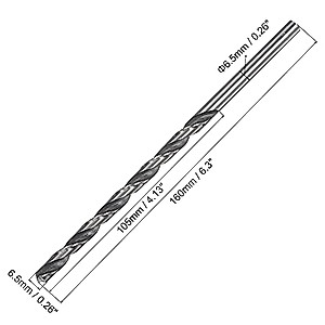 uxcell HSS(High Speed Steel) Straight Shank Jobber Twist Drill Bit 6.5mm Drill Diameter Extension 160mm Length for Hardened Metal Woodwork Plastic Aluminum Alloy 2 Pcs