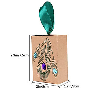 Faylapa Suitcase Candy Boxes, Party Favor Candy Box, Vintage Kraft Paper Gift Bag for Travel Theme Party,Wedding,Birthday,Bridal Shower (Peacock Feather 50pcs)