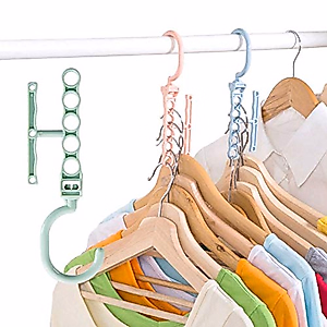 shlutesoy Plastic 5 Circle Anti-Slip Windproof Coat Clothes Hanger Buckle Rack Organizer Green