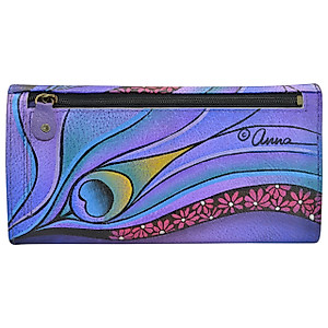 Anna by Anuschka Hand Painted Women’s Genuine Leather Ladies Checkbook Clutch Wallet - Dreamy Peacock