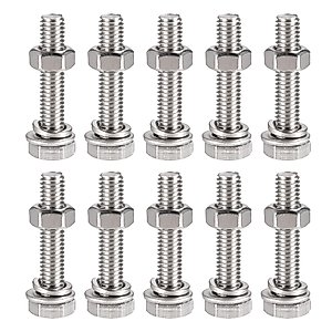 uxcell M6 x 30mm Hex Head Screws Bolts, Nuts, Flat & Lock Washers Kits, 304 Stainless Steel Fully Thread Hexagon Bolts 10 Sets