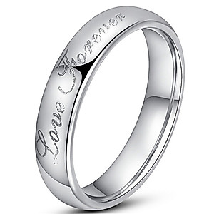 Fashion Month Womens 4mm Vintage Tungsten Carbide White Ring Engraved Love Forever Silver Dome Band for Her Size 6.5