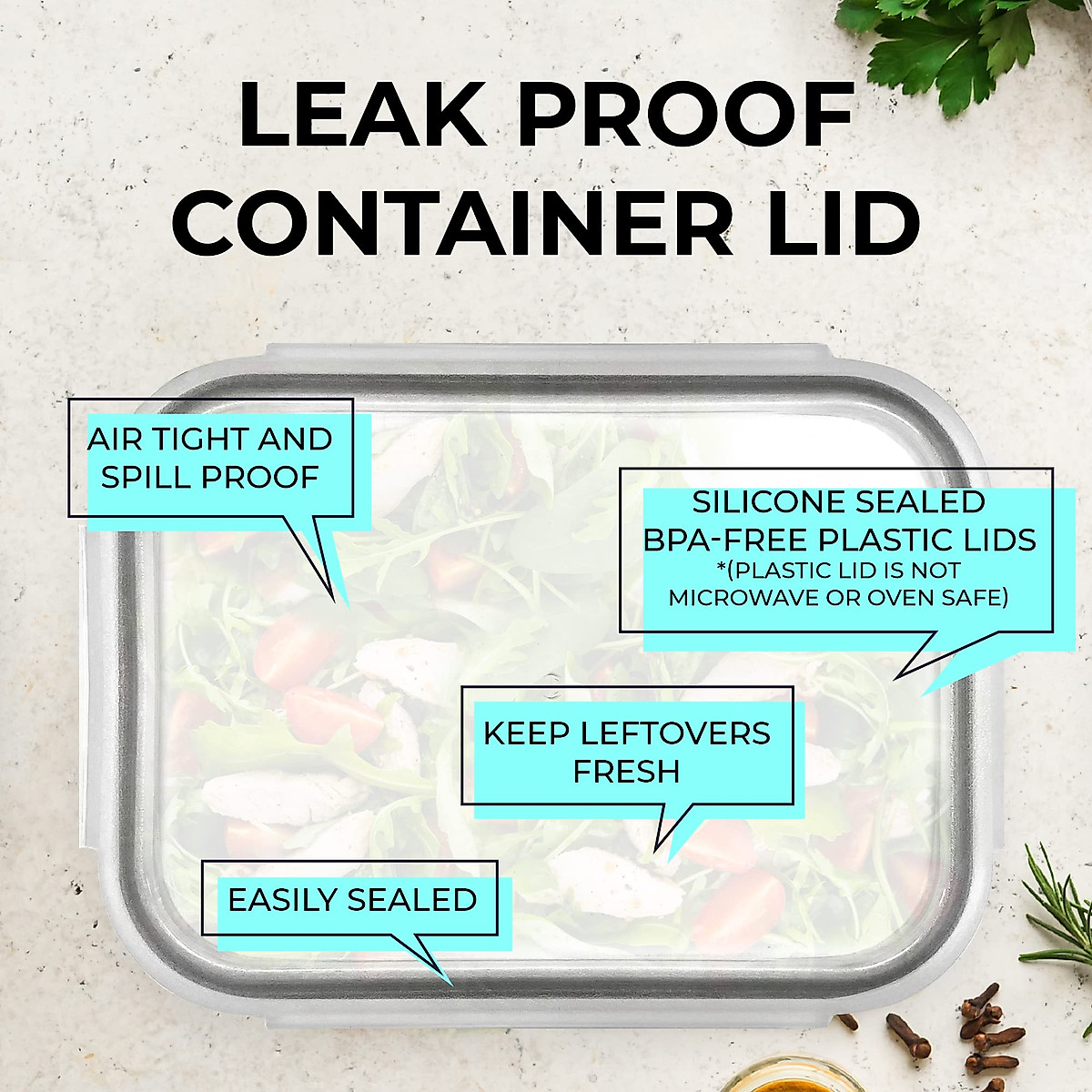 Razab 1860ML (8 Cups/ 63 Oz) Glass Food Storage Container - LID Only